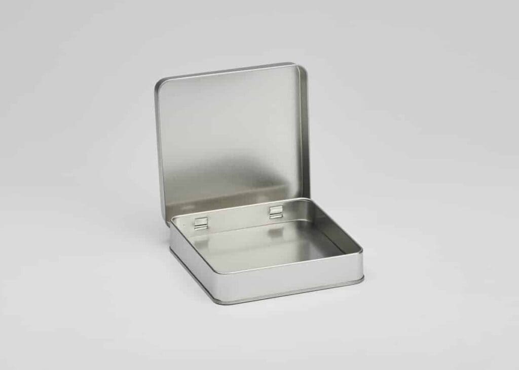 12 x PL406 Plain silver square flat tin with hinged lid 120x120x25 (£1. ...